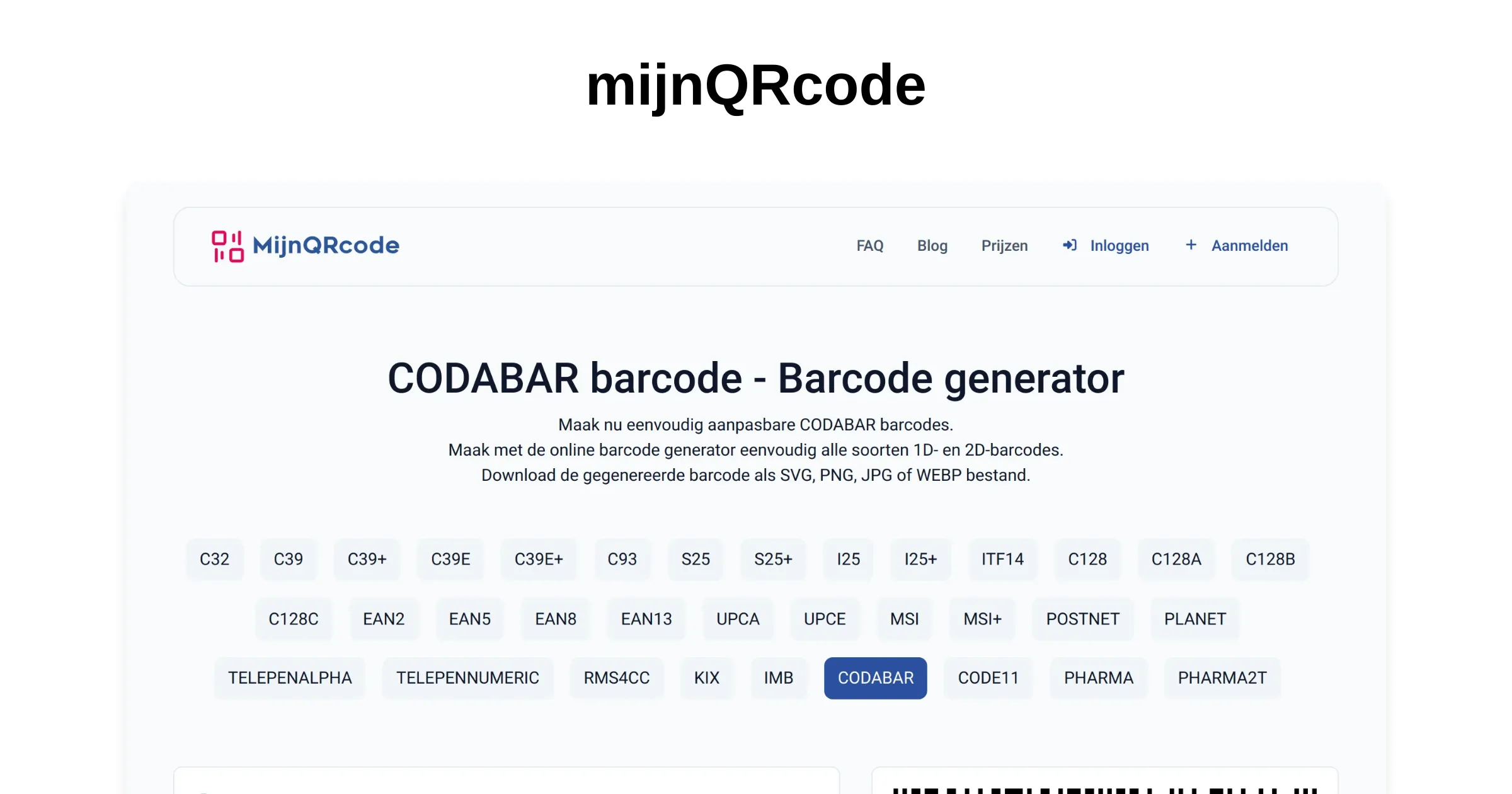 CODABAR barcode | Barcode generator | mijnQRcode.nl